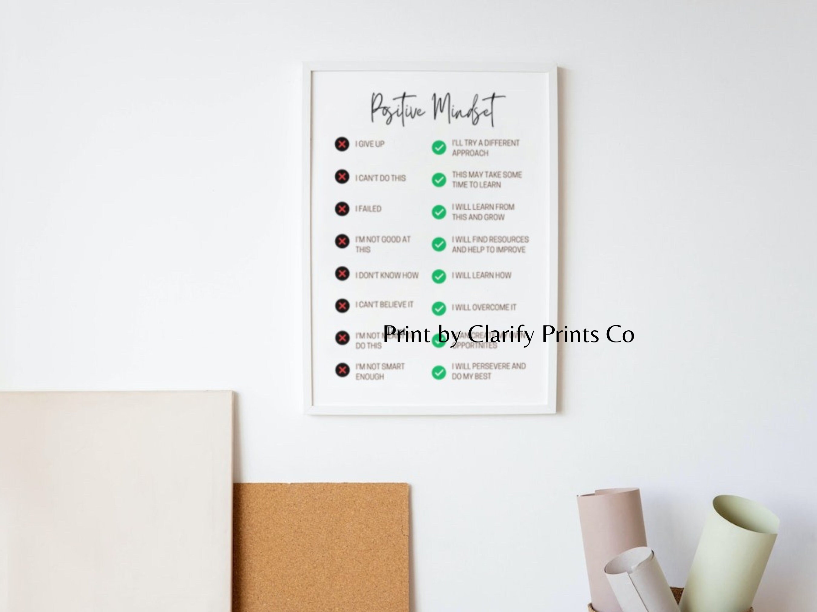 Positive Mindset Poster, Growth Mindset Language Phrases; Home|office ...