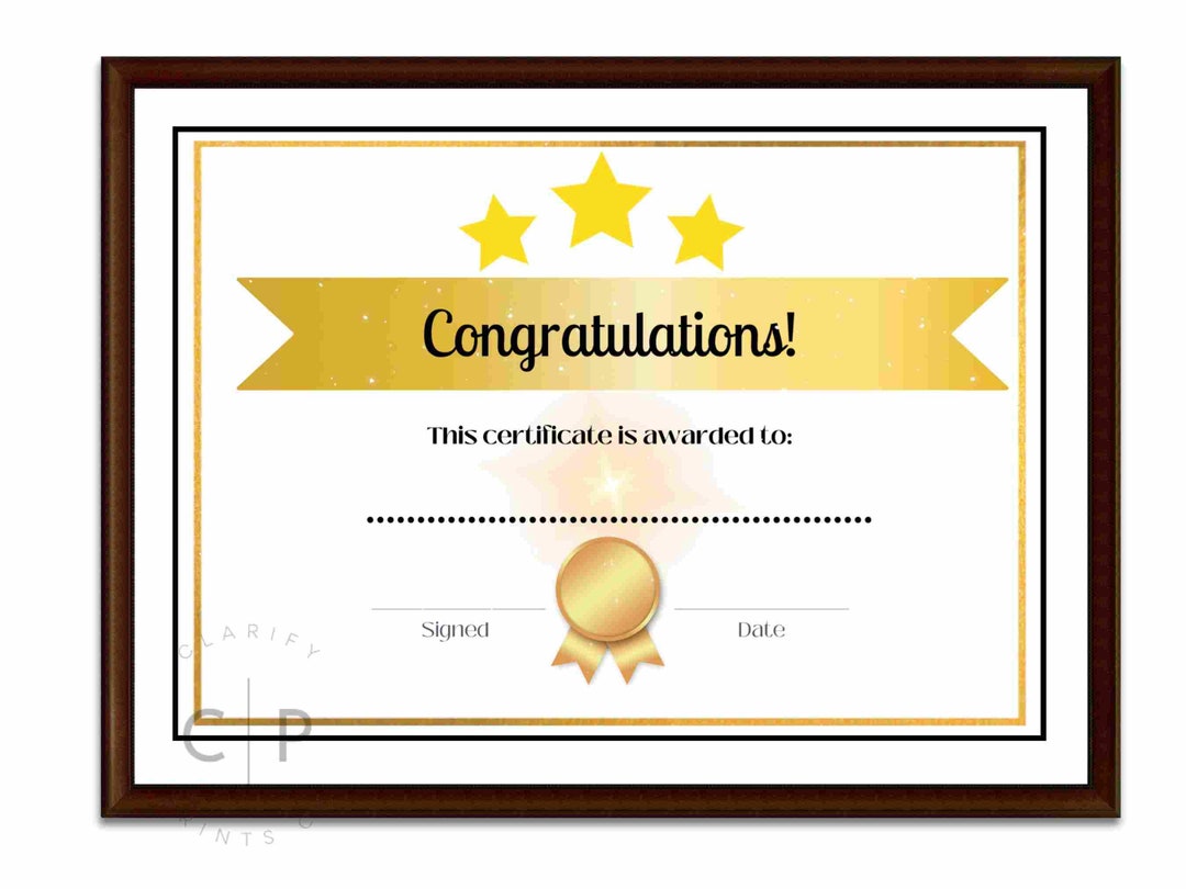 Congratulations Award Certificate, PRINTABLE, Kids Certificate, Goals ...