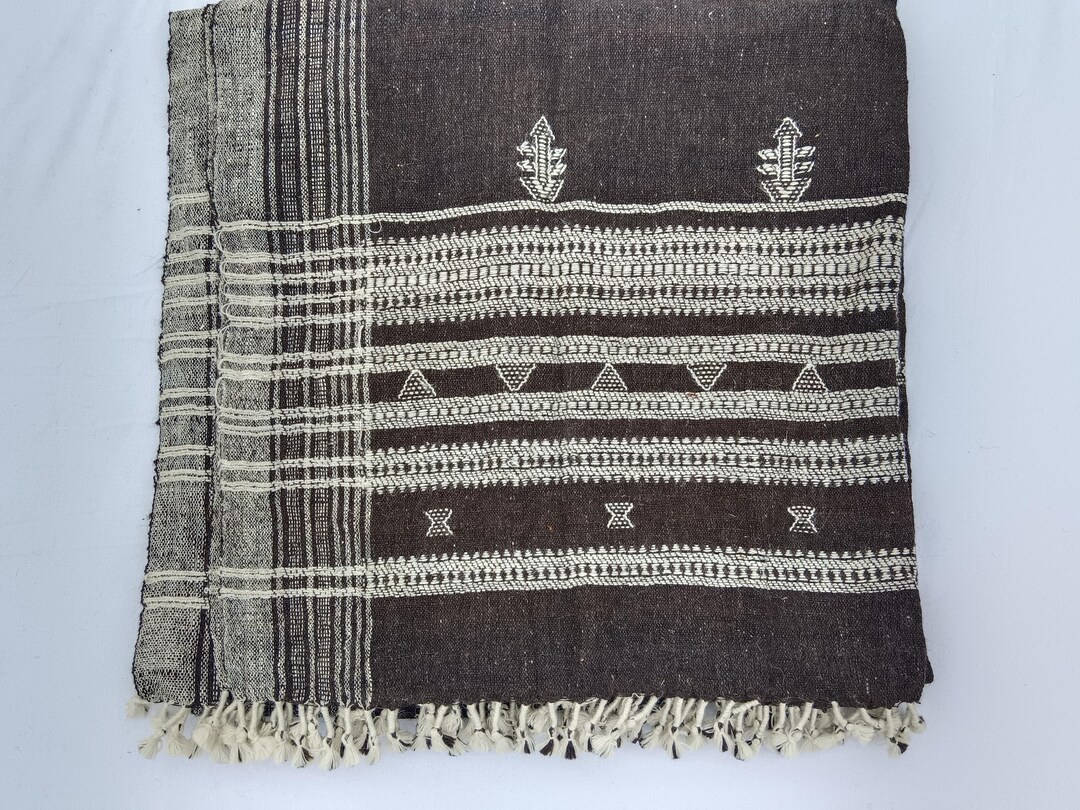 Dark Brown Indian Handmade Wool Throw Blanket | Bhujodi Blanket | Wool ...
