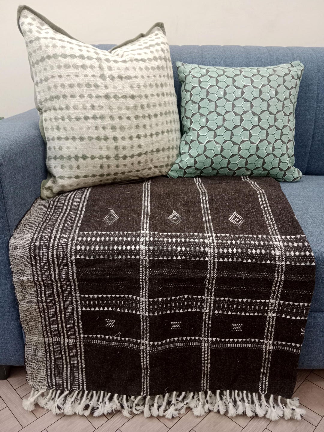 Dark Brown Indian Handmade Wool Throw Blanket | Bhujodi Blanket | Wool ...