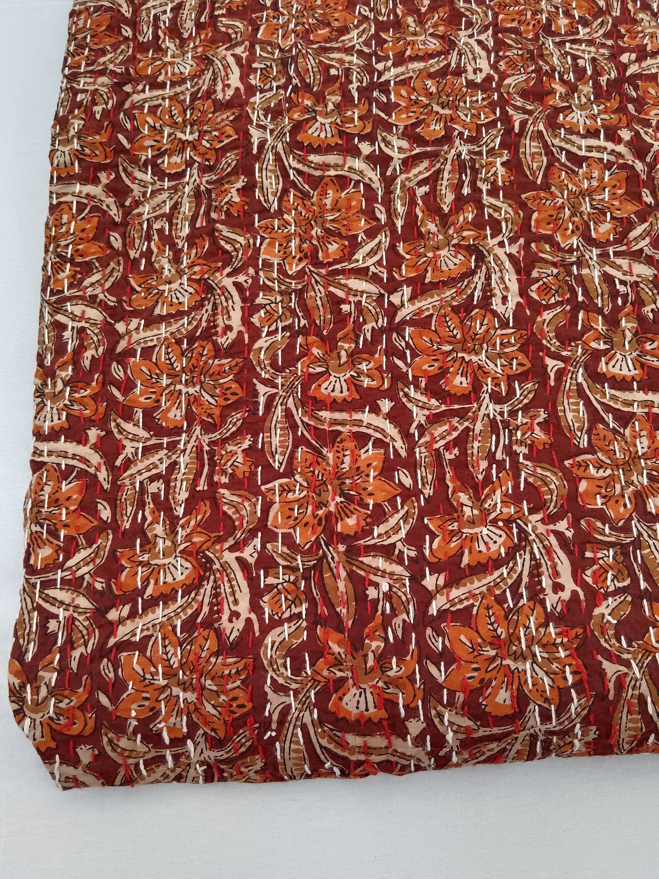 Maroon Kantha Quilt Handmade Kantha Quilt Unique Design Handmade Kantha ...