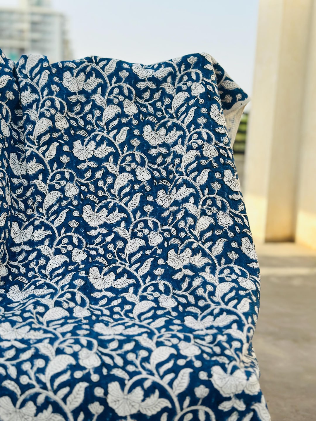 Handmade Floral Block Print Cotton Throw Blanket - Boho Sofa Decor ...