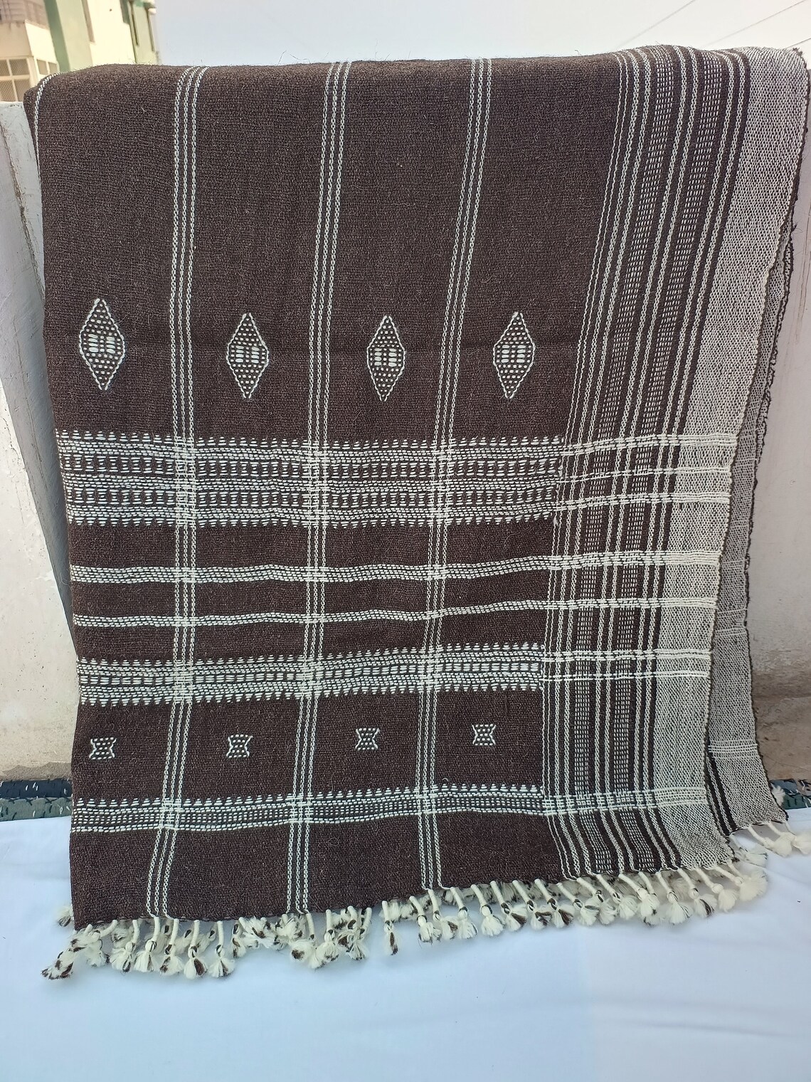 Dark Brown Indian Handmade Wool Throw Blanket | Bhujodi Blanket | Wool ...