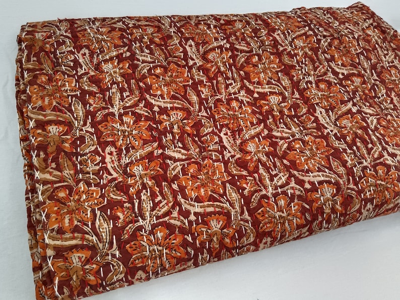 Maroon Kantha Quilt Handmade Kantha Quilt Unique Design Handmade Kantha ...