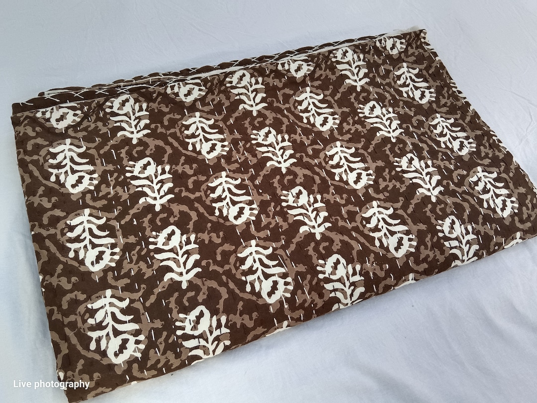 Floral Handblock Print Kantha Quilt, Chocolate Brown Throw Blanket - Etsy