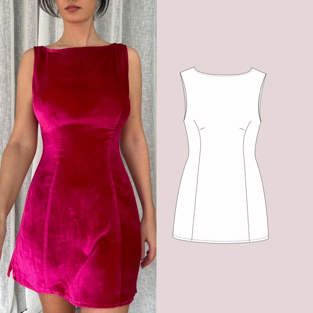 Boat Neck Mini Dress Pattern A Line Dress Pattern Elegant Dress ...