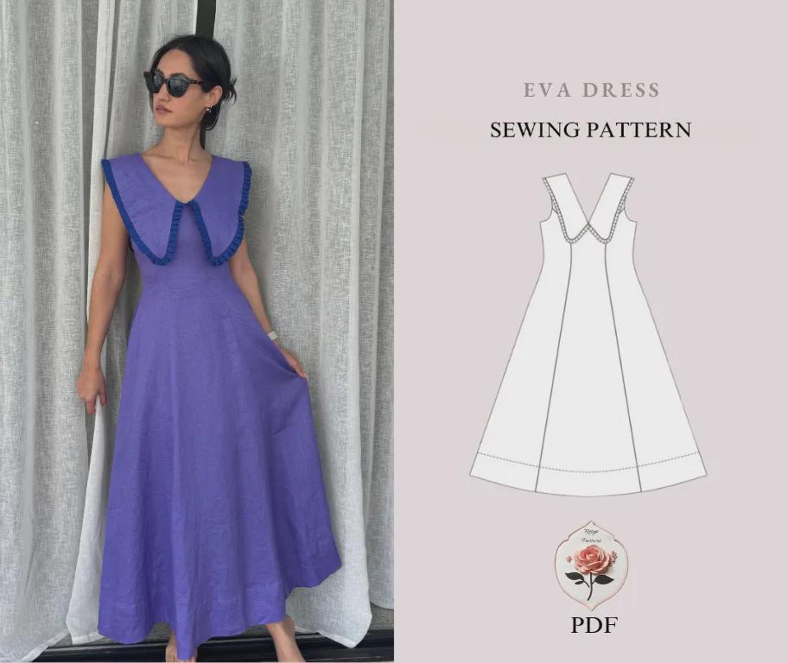 Eva Dress | Midi Dress Sewing Pattern | Peter Pan Collar Dress ...