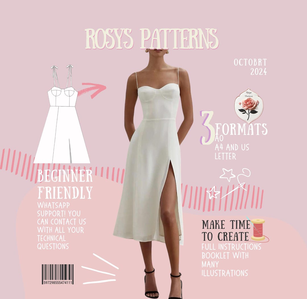 A Line Dress With Side Slit Pattern | Spaghetti Strap Dress | Thigh ...