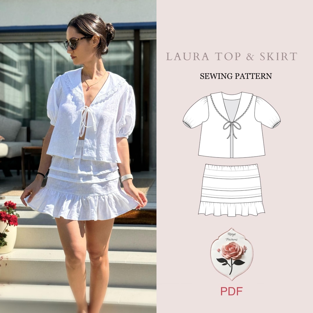 Womens Sewing Pattern Linen Mini Skirt Pattern Tie Front Shirt Pattern ...
