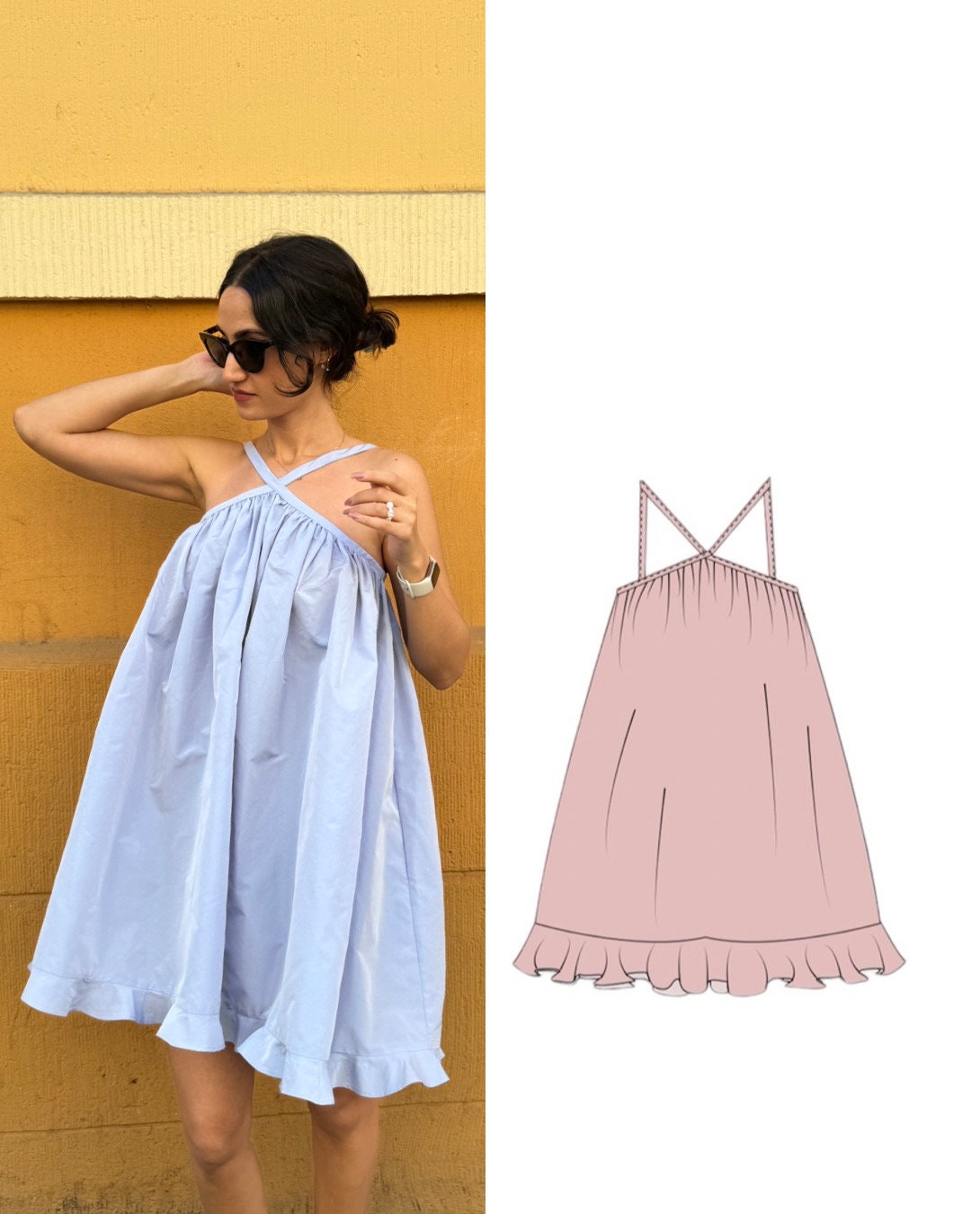 Halter Mini Dress Pattern L Strappy Ruffle Dress Beginning Sewing ...