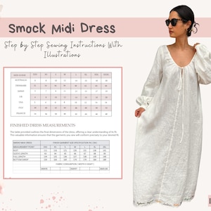 Linen Long Sleeve Dress Pattern | Maxi Smock Dress Pattern | Easy ...