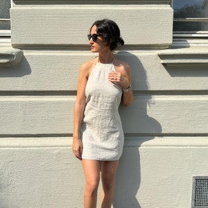 Linen Halter Mini Dress Pattern Backless Dress Pattern Tie Neck Dress ...