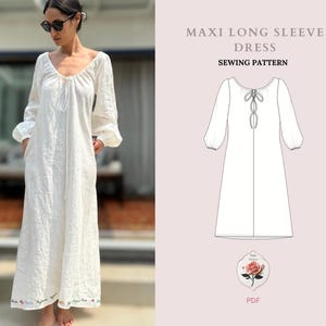 Linen Long Sleeve Dress Pattern | Maxi Smock Dress Pattern | Easy ...