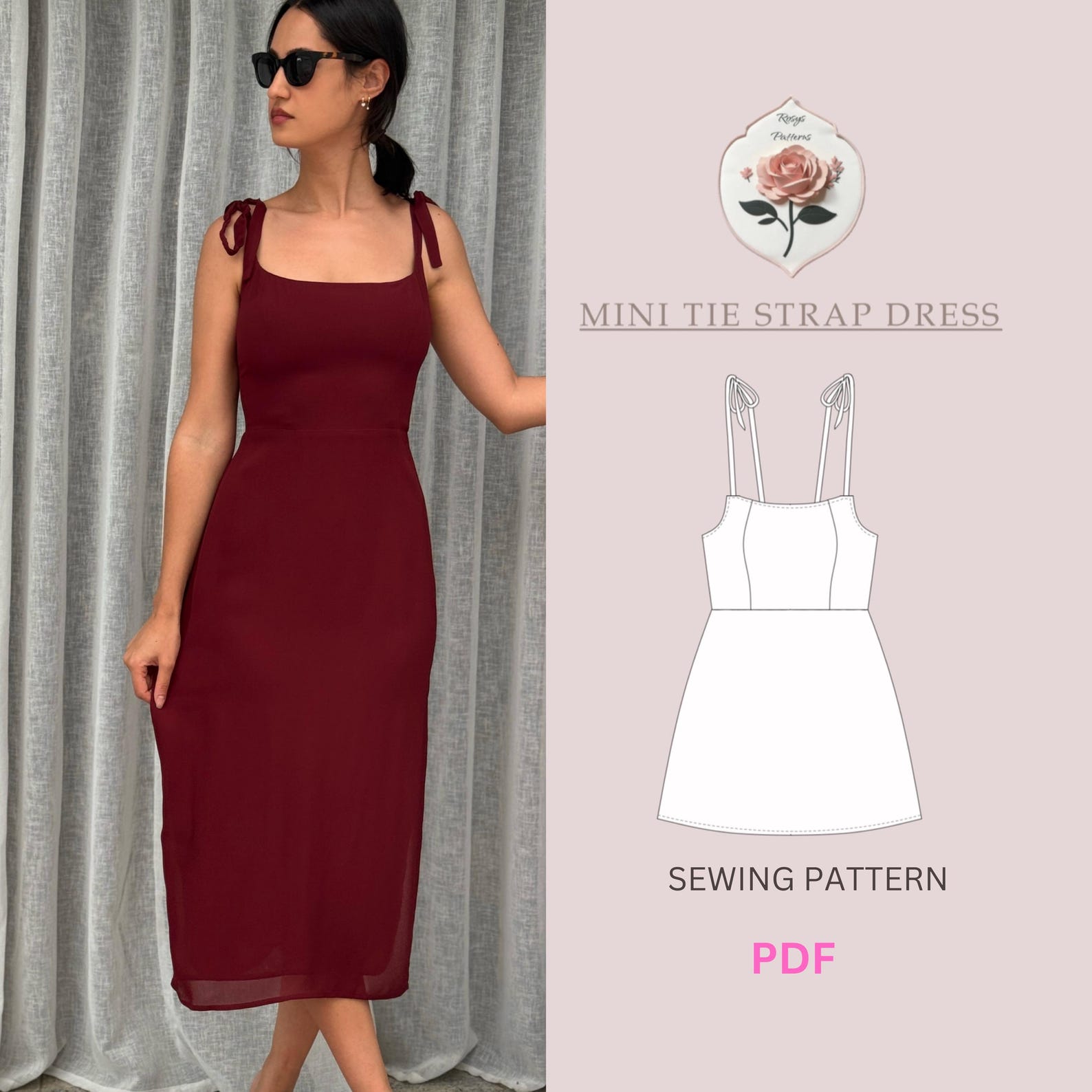 PDF Mini A-line Dress Sewing Pattern Tie Strap | Sizes XXS - XXL - Etsy