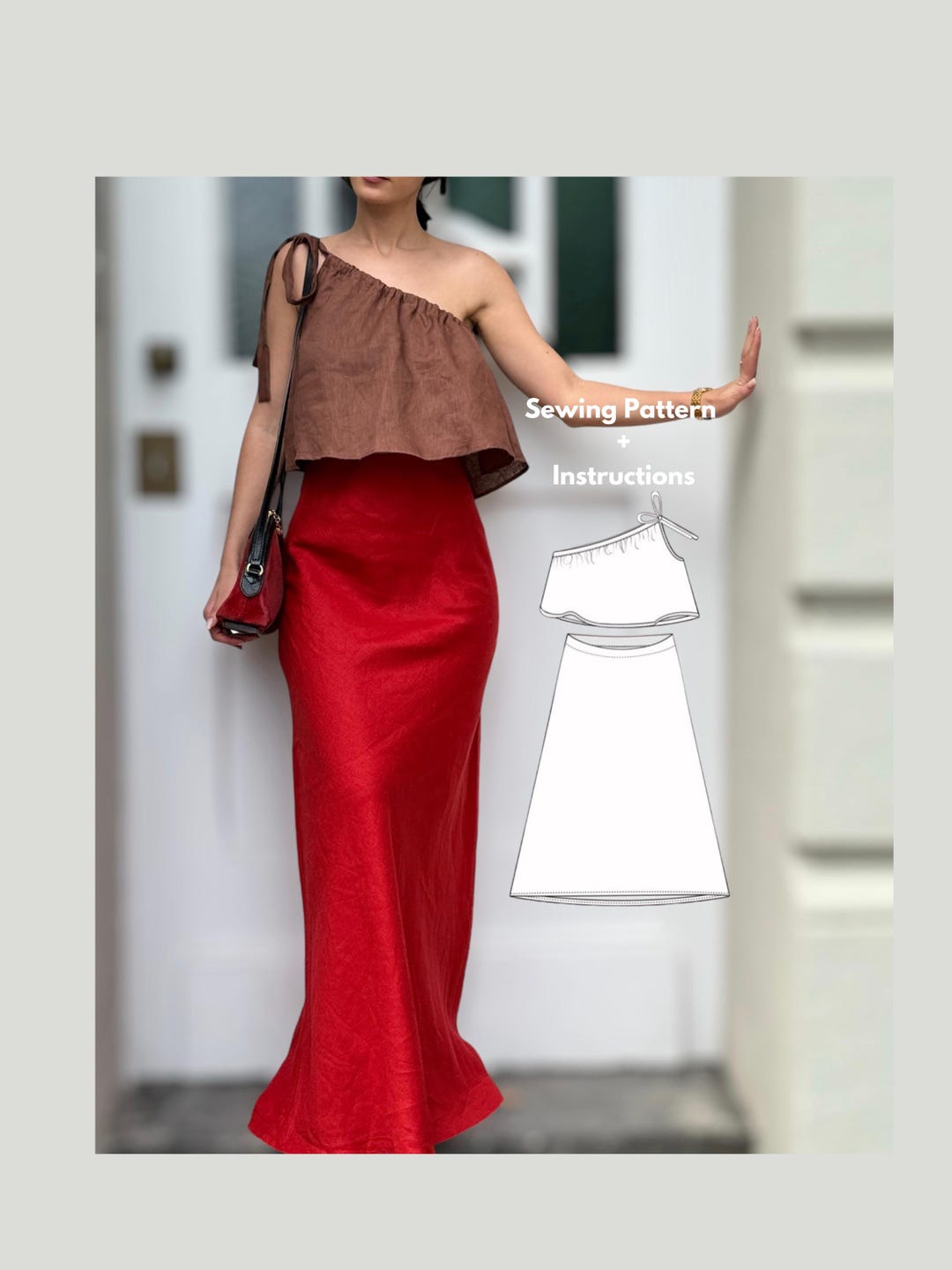 One Shoulder Crop Top and Maxi Skirt Pattern | Easy Sewing Template ...