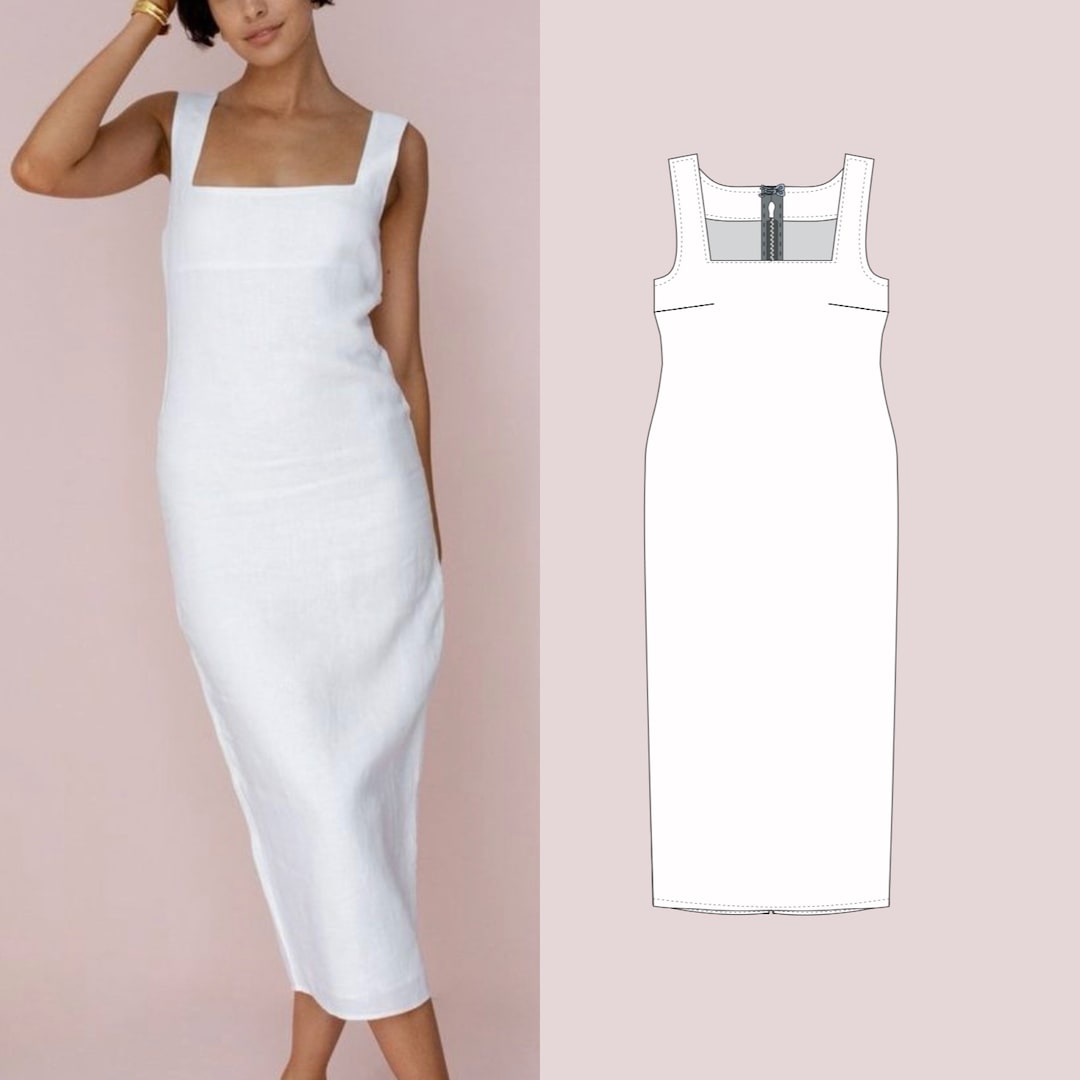 Linen Summer Dress Pattern A-line Maxi Dress Square Neckline Sleeveless ...