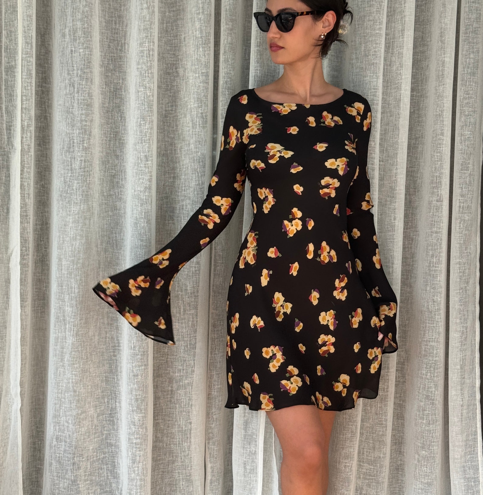 Long Bell Sleeve Mini Dress | Hippie Maxi Dress | Silk Mini Dress PDF ...