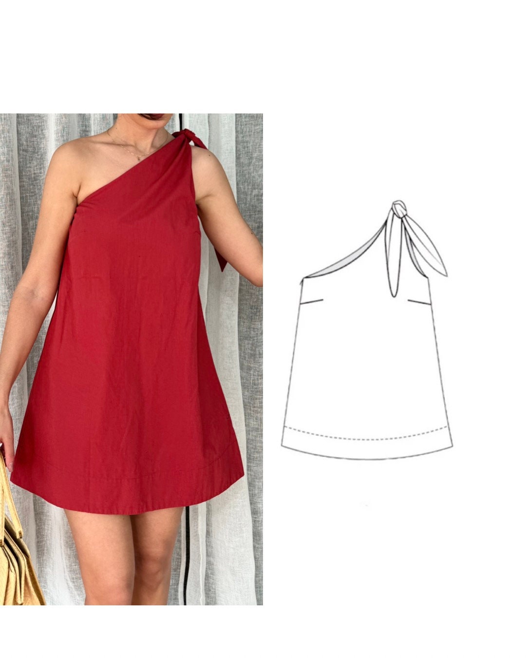 Tie Shoulder Mini Dress Pattern Video Tutorial One Shoulder Dress PDF ...