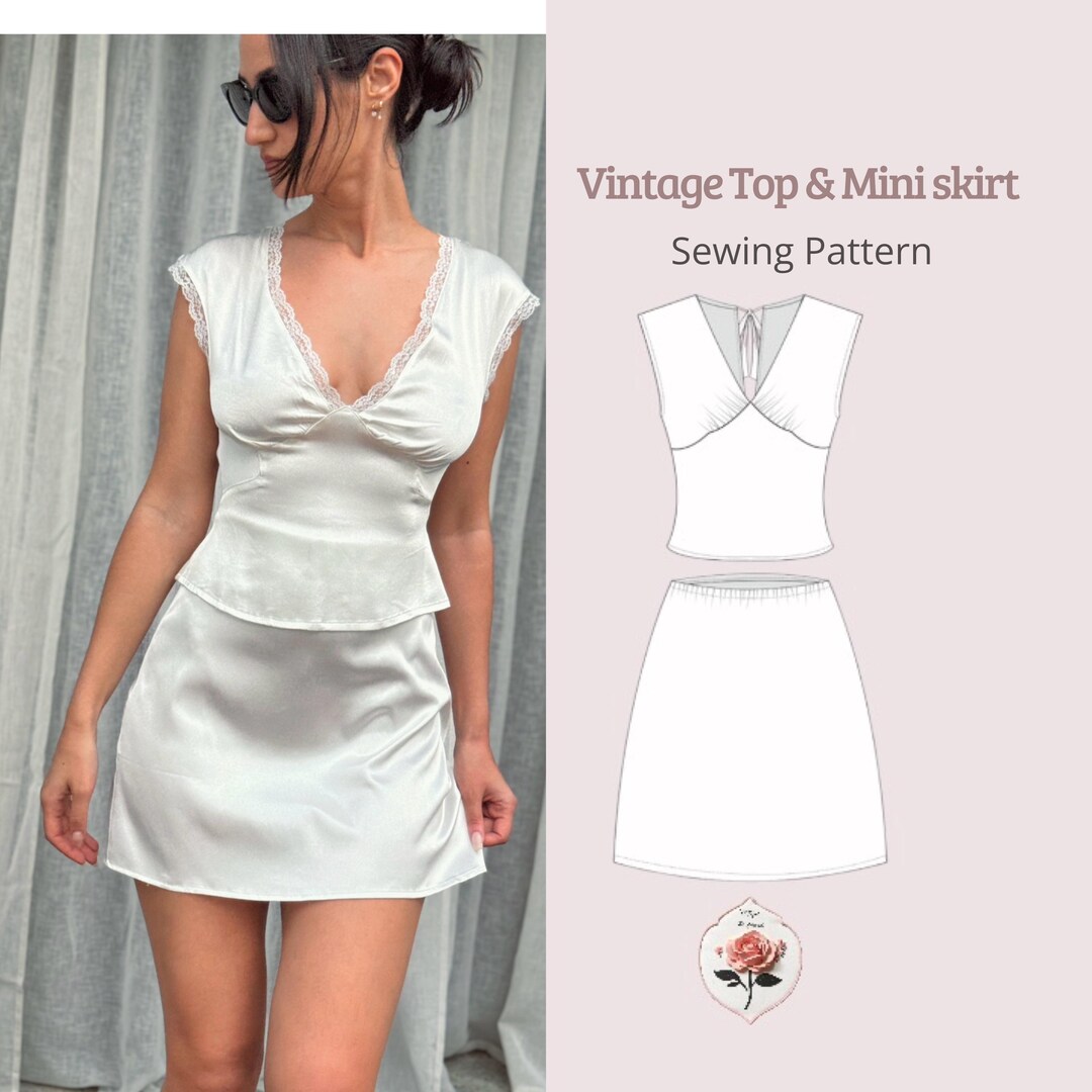Tie Back Top and Mini Skirt Pattern PDF Sewing Pattern Coquette Top A ...