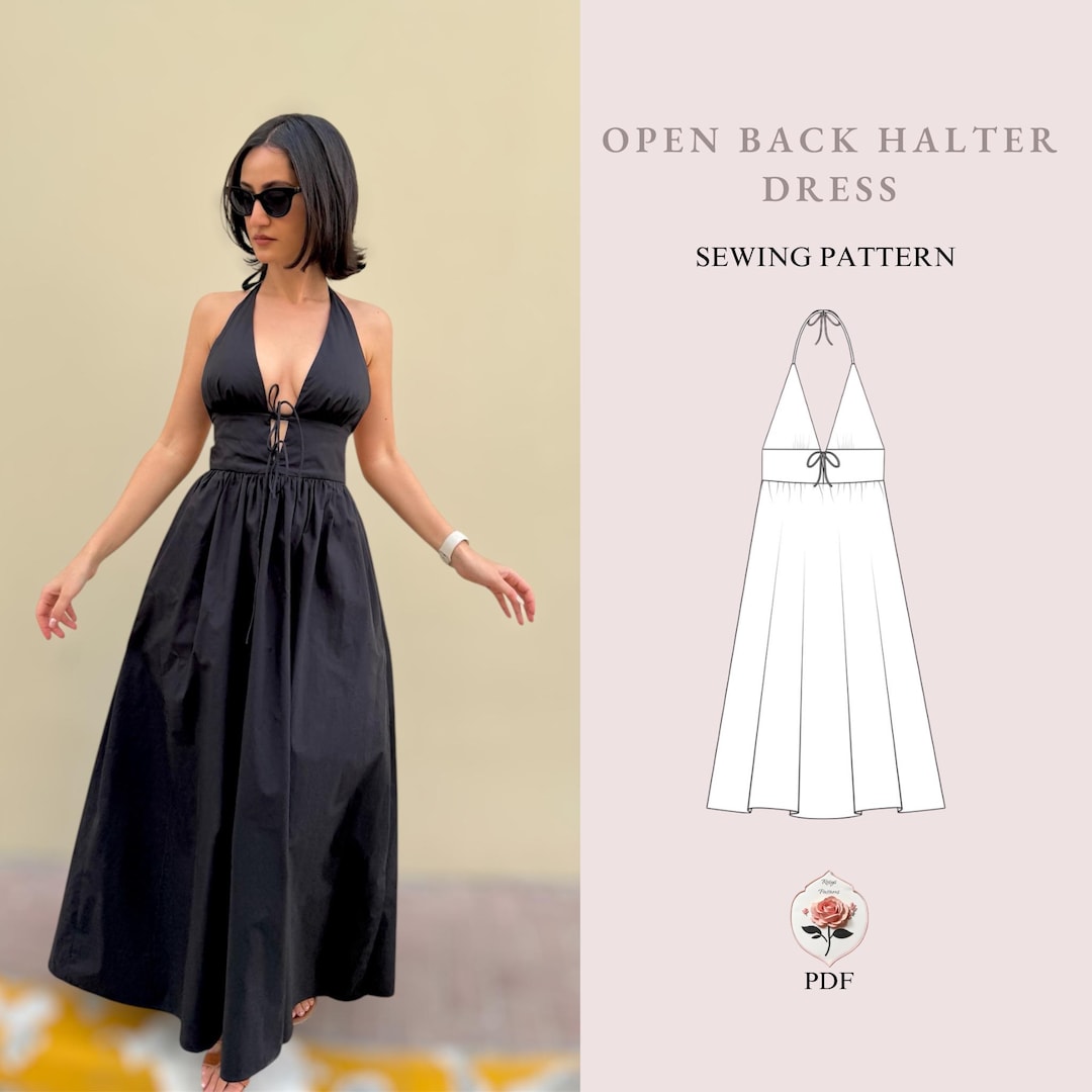 Open Back Halter Dress Tie Front Dress Beginner Sewing Pattern PDF ...