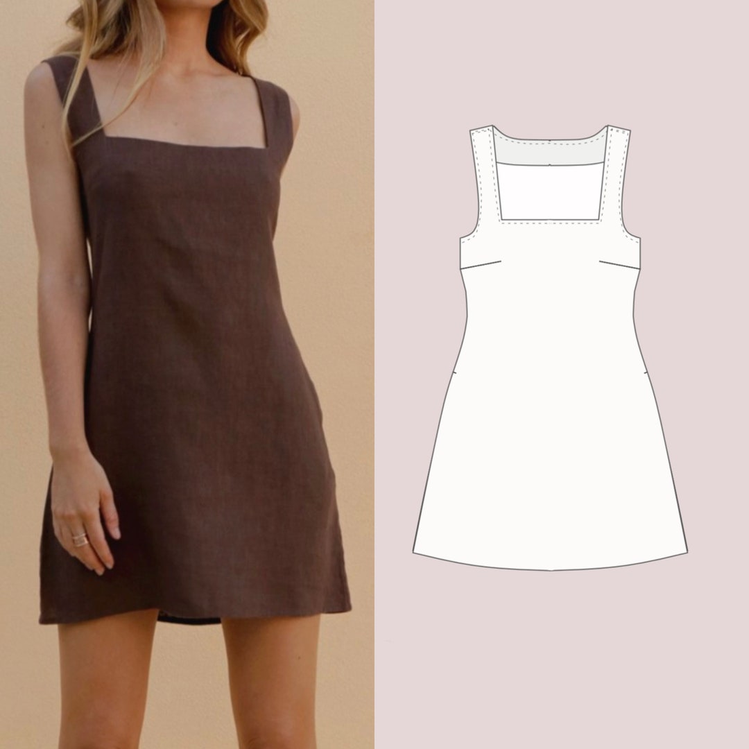 Square Neck Mini Dress Pattern A Line Mini Dress Pattern Sewing ...