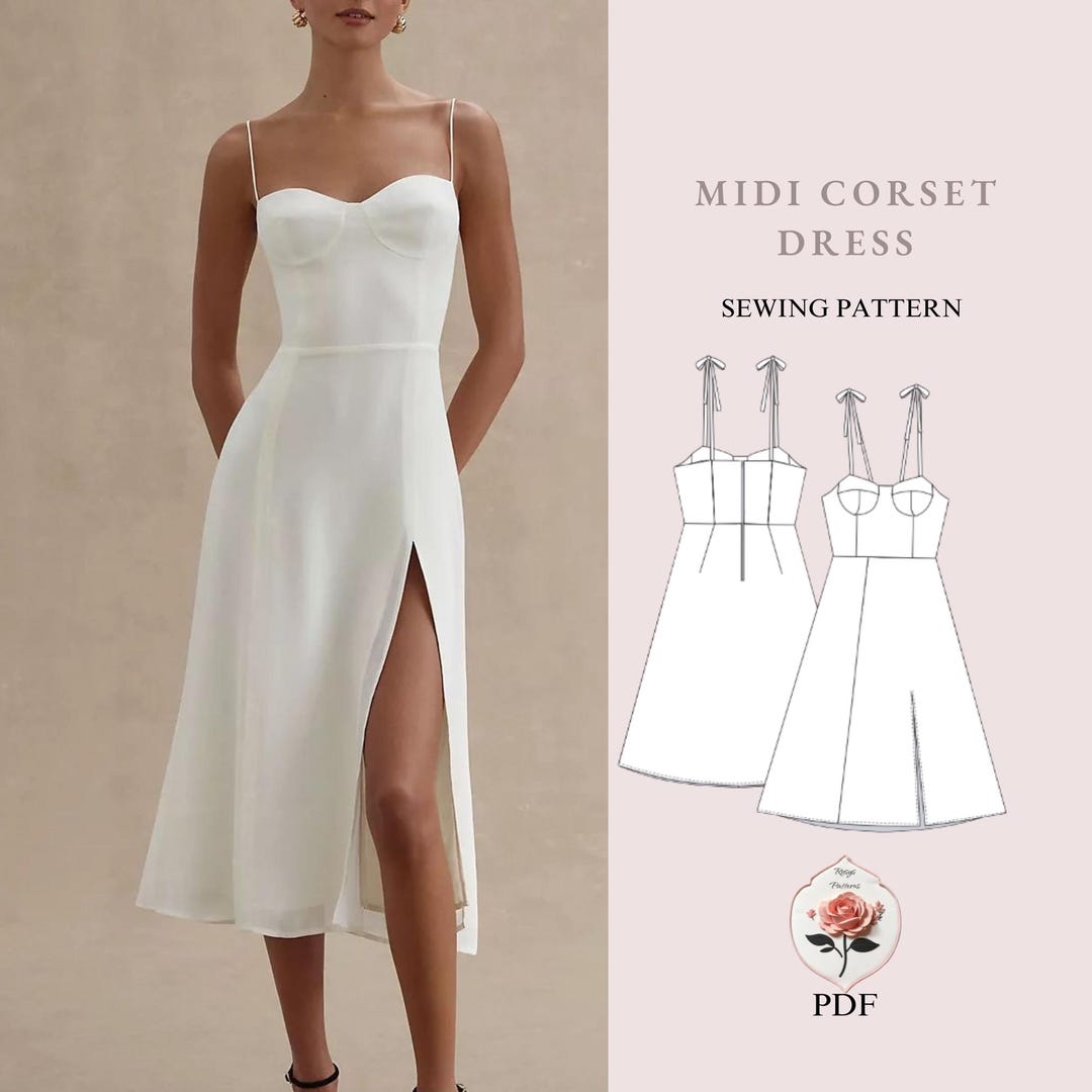 A Line Dress With Side Slit Pattern | Spaghetti Strap Dress | Thigh ...