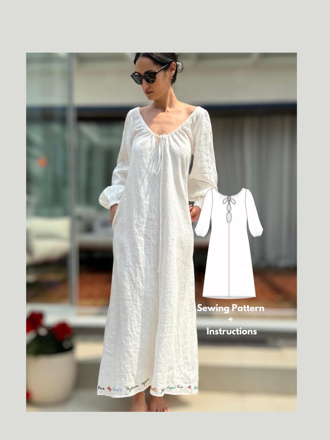 Linen Long Sleeve Dress Pattern Maxi Smock Dress Pattern Easy Sewing ...