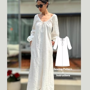 Linen Long Sleeve Dress Pattern | Maxi Smock Dress Pattern | Easy ...