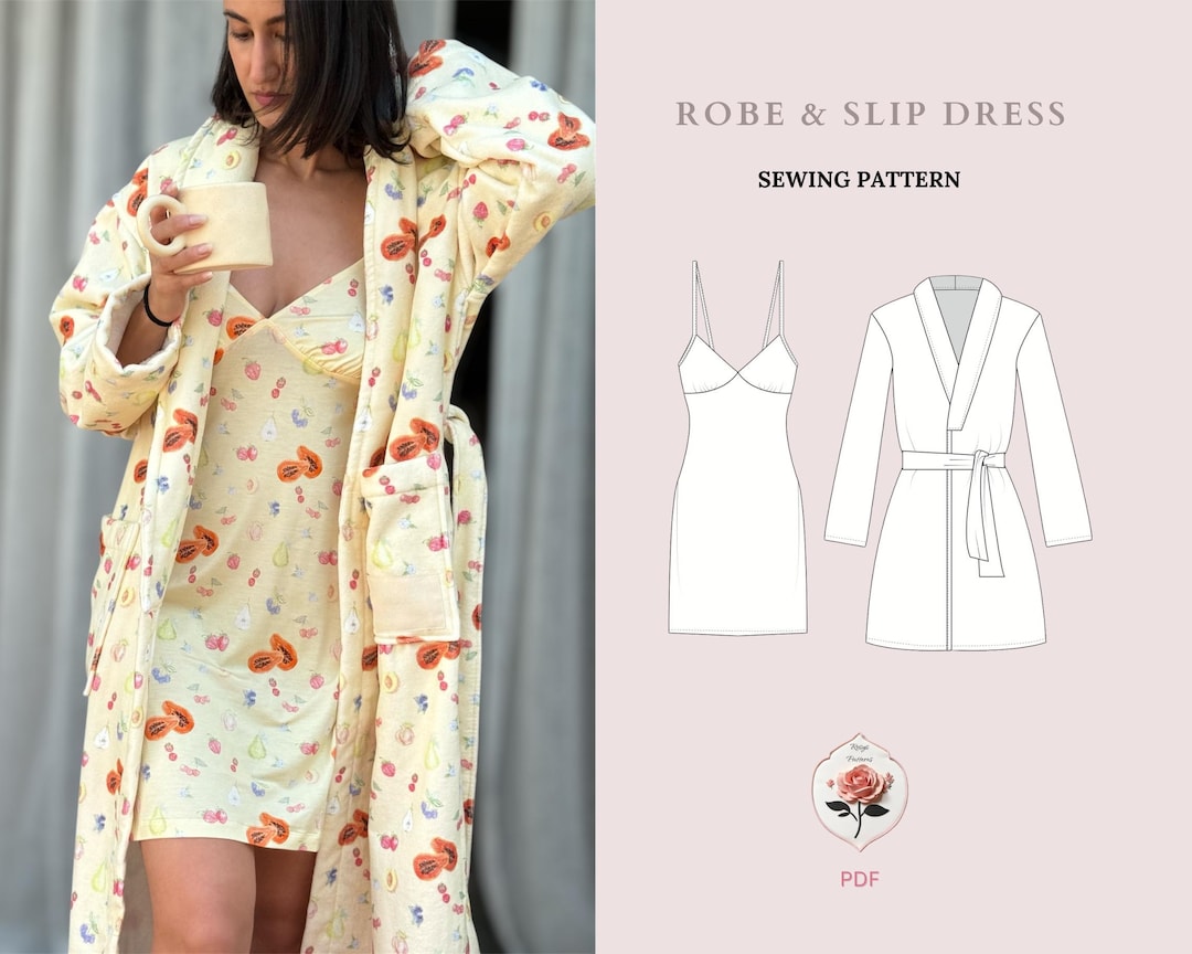 Bathrobe + Slip Dress Pattern | Womens Sleepwear Pattern | PDF Sewing ...