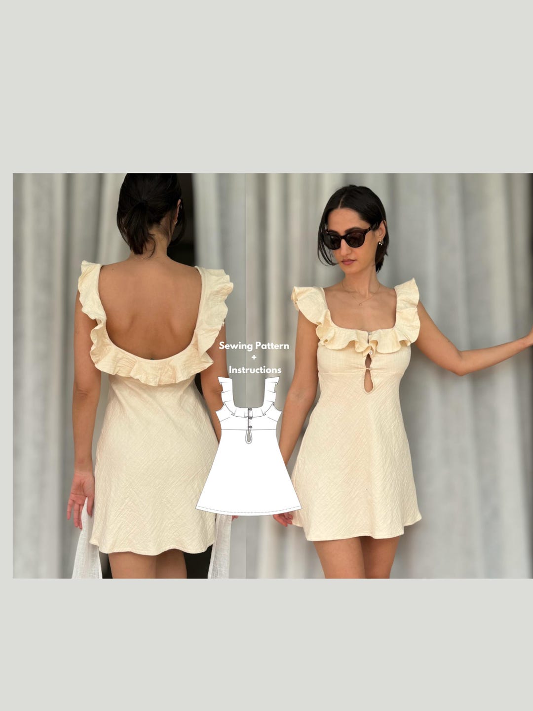 Ruffle off Shoulder Mini Dress Pattern Cotton Summer Dress Pattern Easy ...
