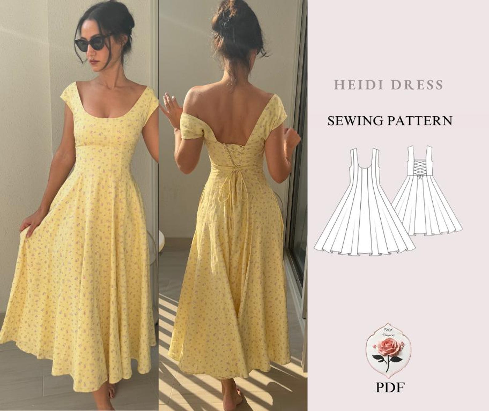 Heidi Dress | Lace-up Back Cottagecore Dress Sewing Pattern | Paneled ...
