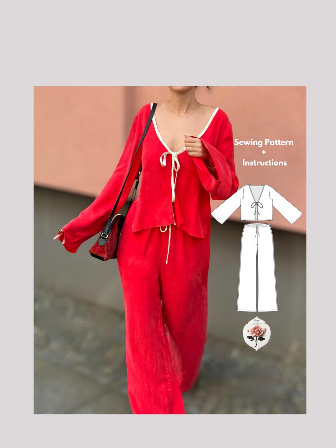 Tie Front Shirt Pants Pattern PDF Sewing Pattern Loungewear Pattern ...