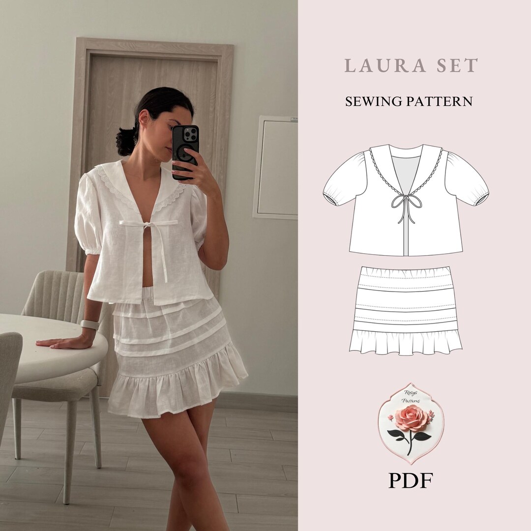 Womens Sewing Pattern | Linen Mini Skirt Pattern | Tie Front Shirt ...