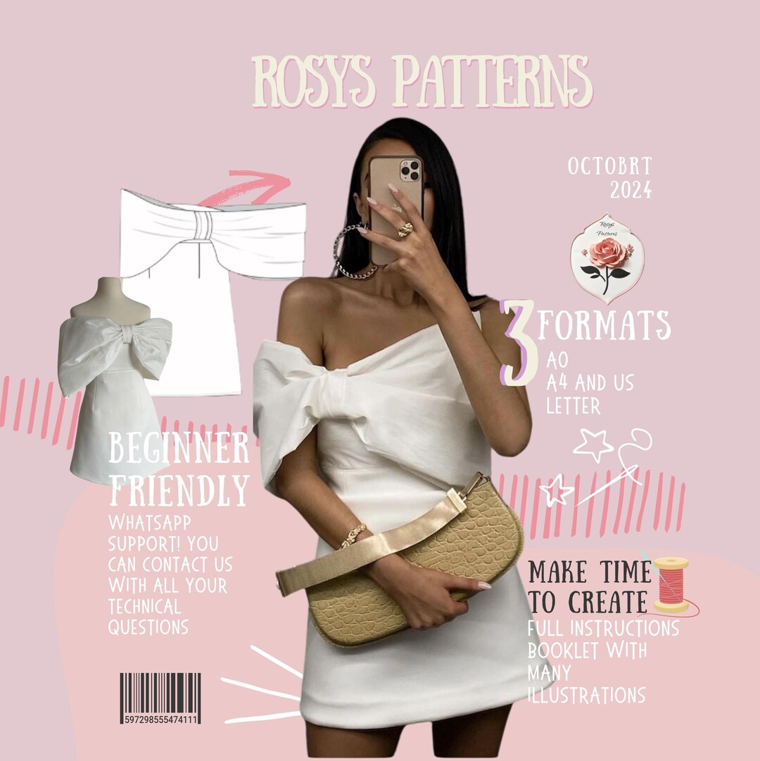 Off Shoulder Bow Dress | A Line Mini Bow Dress | PDF Sewing Pattern ...