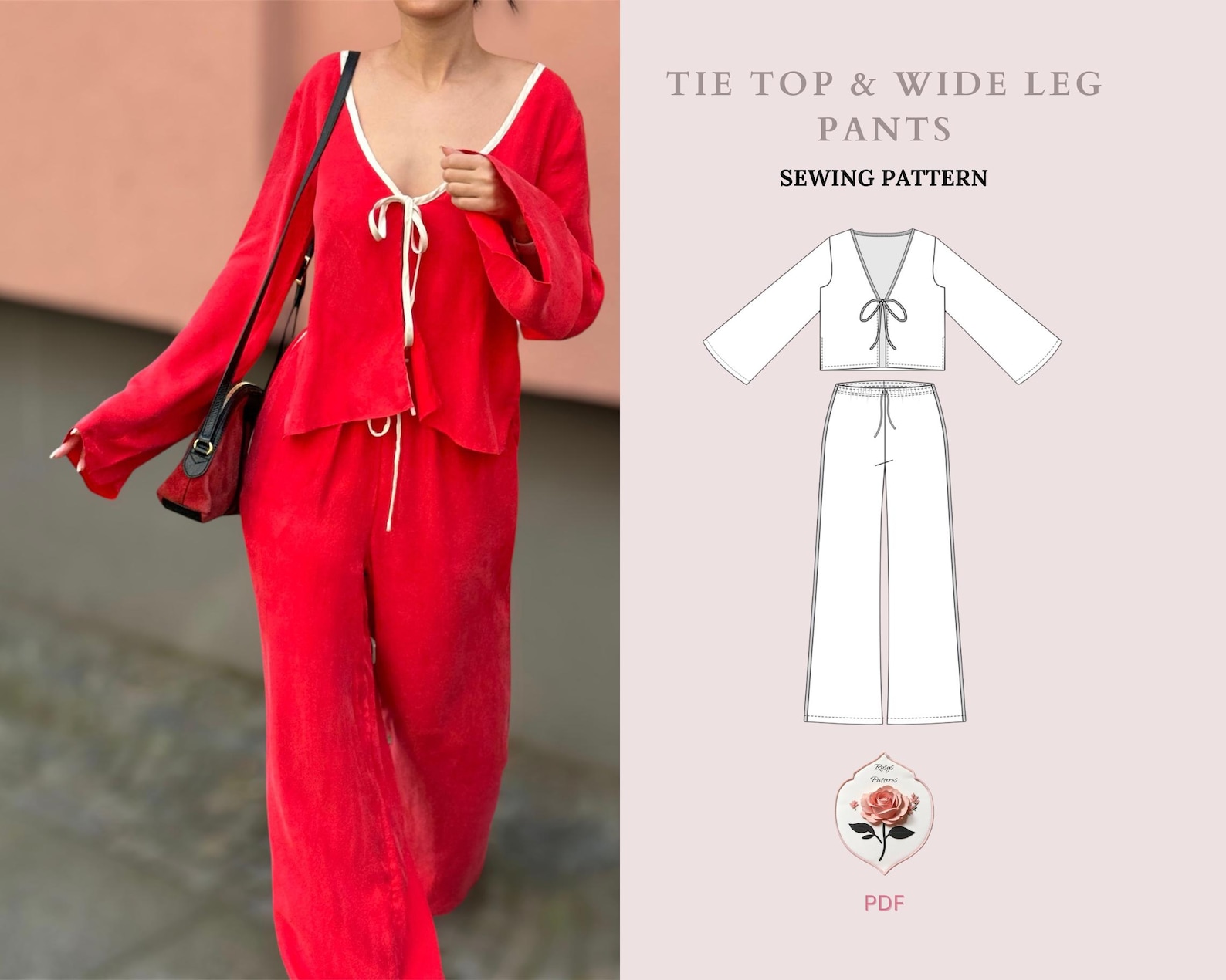 Tie Front Shirt + Pants Pattern | PDF Sewing Pattern | Loungewear ...