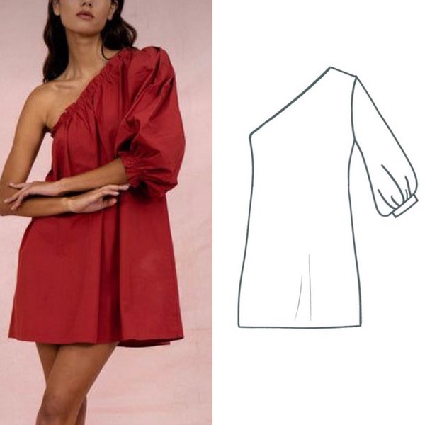 One Shoulder Dress Pattern - Etsy