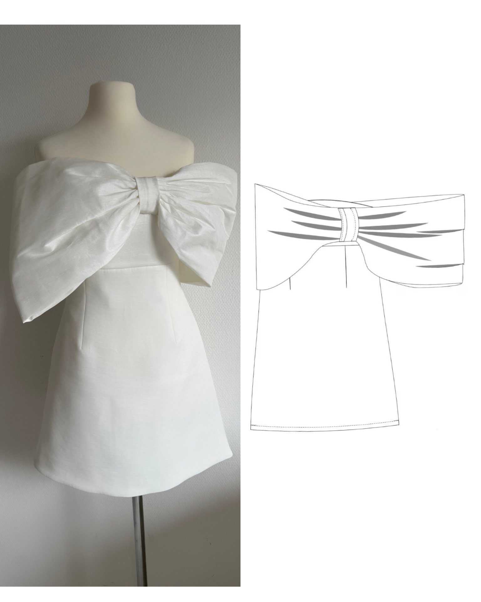 Off Shoulder Bow Dress | A Line Mini Bow Dress | PDF Sewing Pattern ...