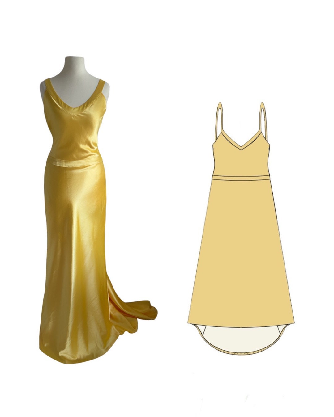Yellow Rom Com Dress Pattern Satin Evening Gown Pattern How to Lose a ...