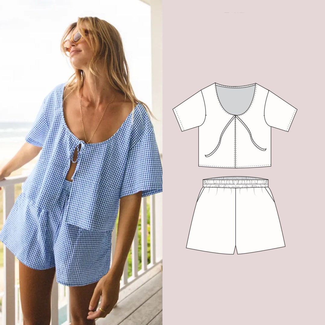 Crop Shirt and Shorts Sewing Pattern Video Tutorial Wide Leg Shorts ...