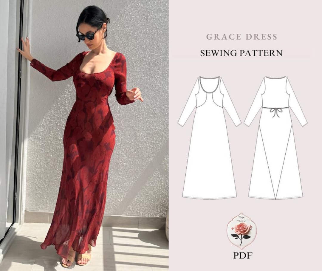 Grace Dress | Bias Cut Maxi Dress Sewing Pattern | Sizes XXS–2XL | Long ...
