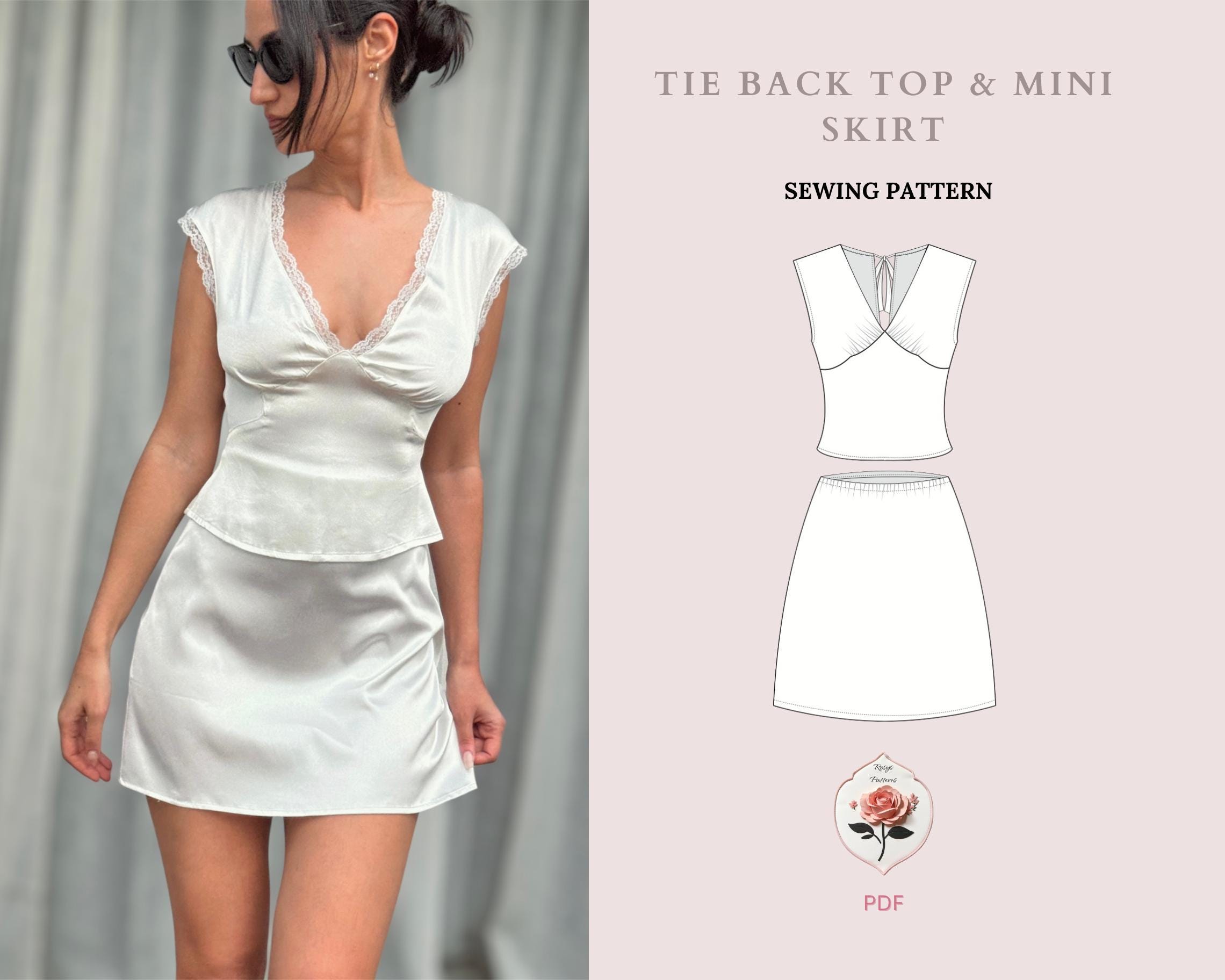 Tie Back Top and Mini Skirt Pattern | PDF Sewing Pattern | Coquette Top ...