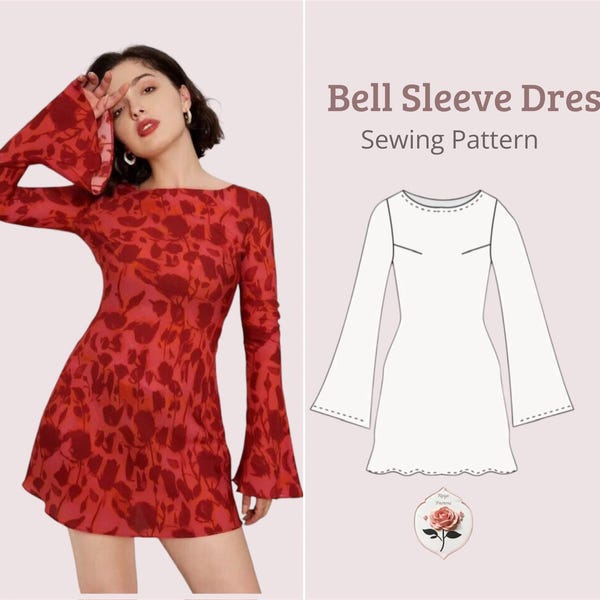 Bell Sleeve Dress Pattern - Etsy