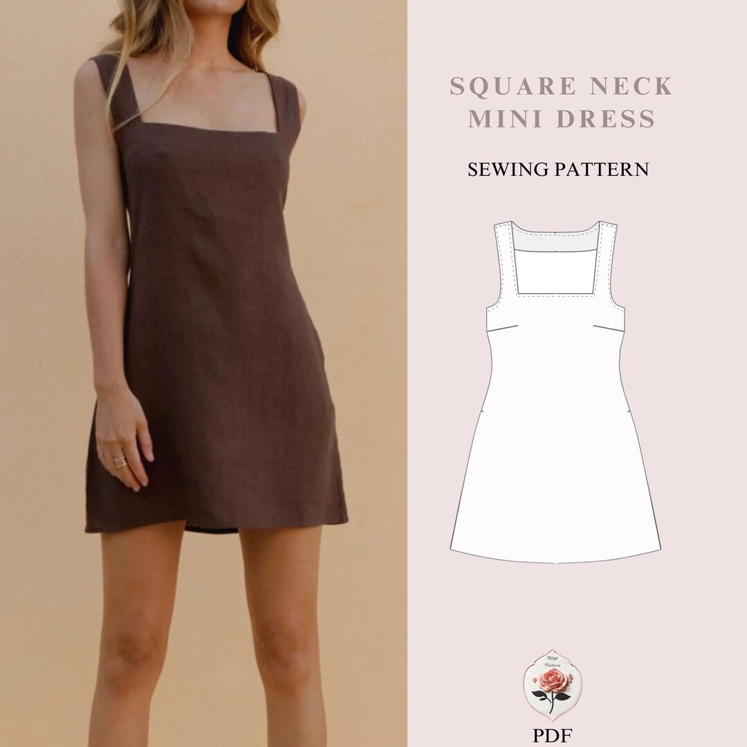 Square Neck Mini Dress Pattern | A Line Mini Dress Pattern | Sewing ...