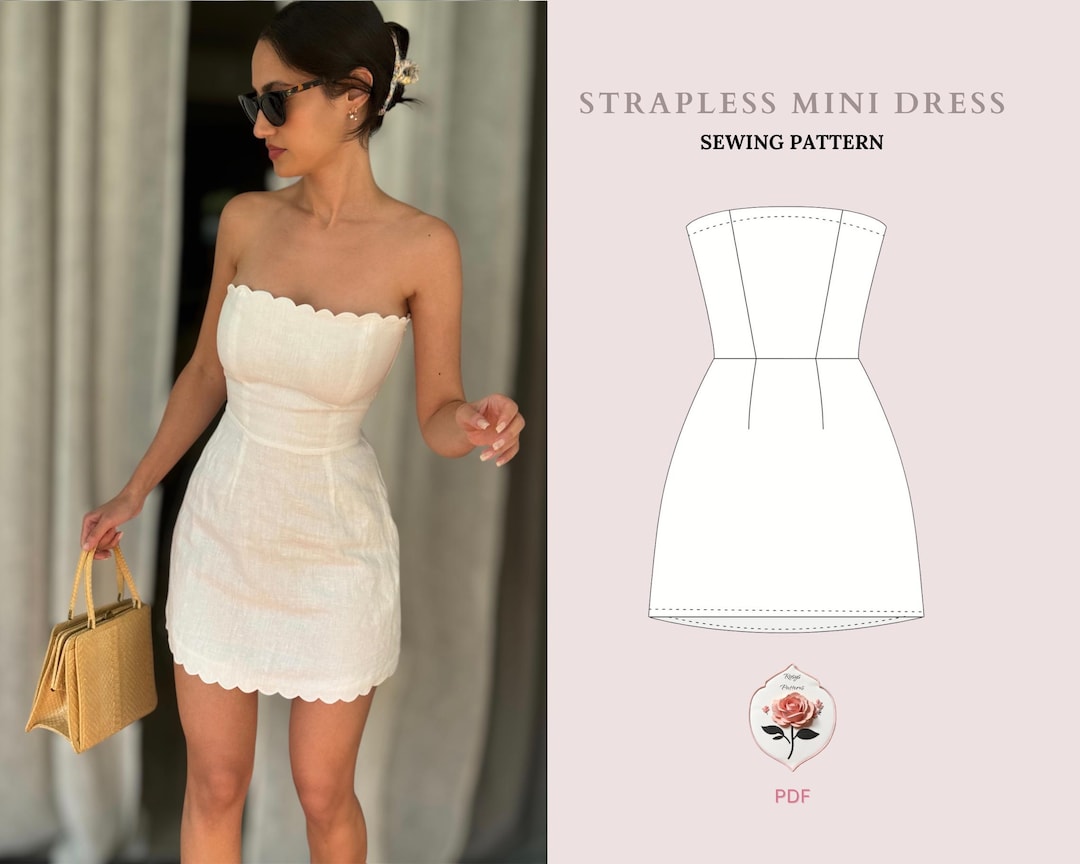 Strapless Dress Pattern | Scalloped Dress | A Line Dress Pattern | Capsule Wardrobe Pattern ...