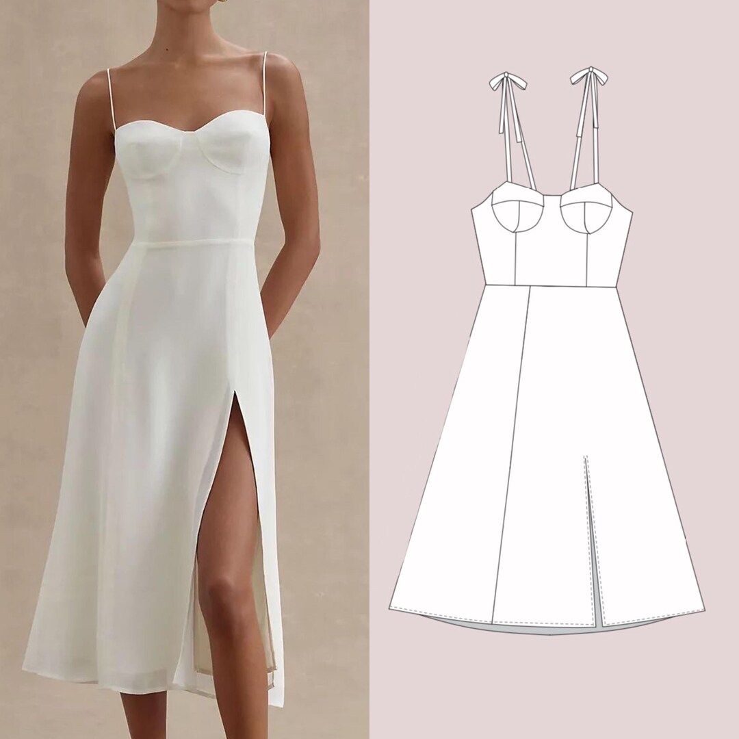 A Line Dress With Side Slit Pattern Spaghetti Strap Dress Thigh High ...