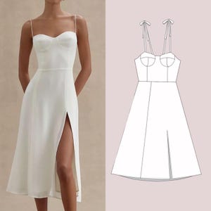 A Line Dress With Side Slit Pattern | Spaghetti Strap Dress | Thigh ...