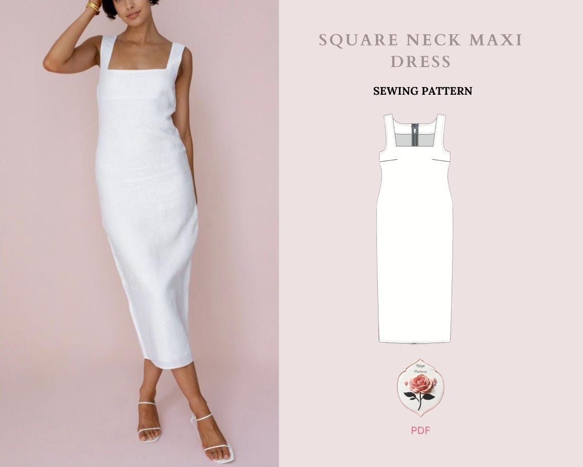 Alba Dress | Linen Summer Dress Pattern | A Line Maxi Dress | Square ...