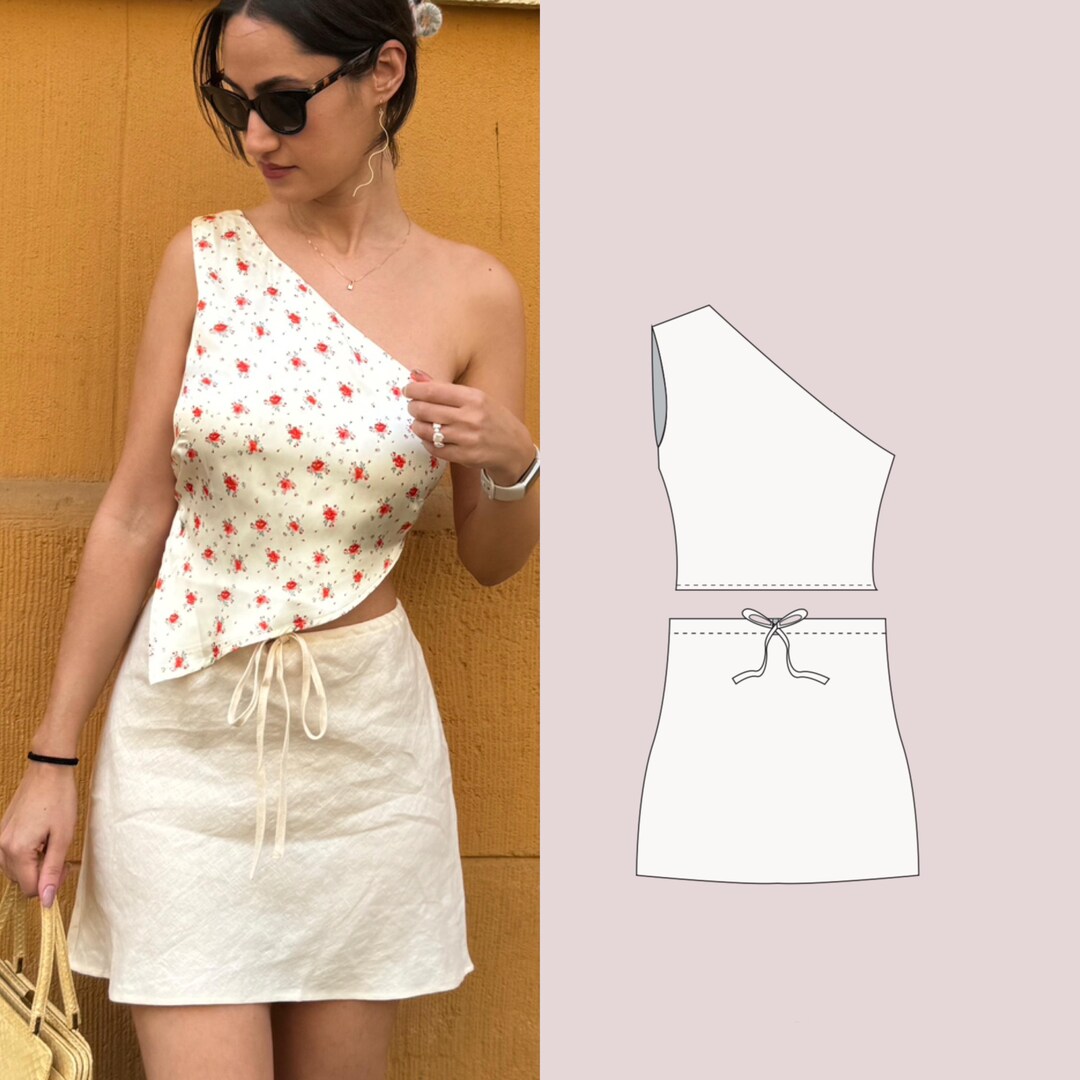 One Shoulder Top and Skirt Pattern Mini Skirt Pattern Cold Shoulder ...