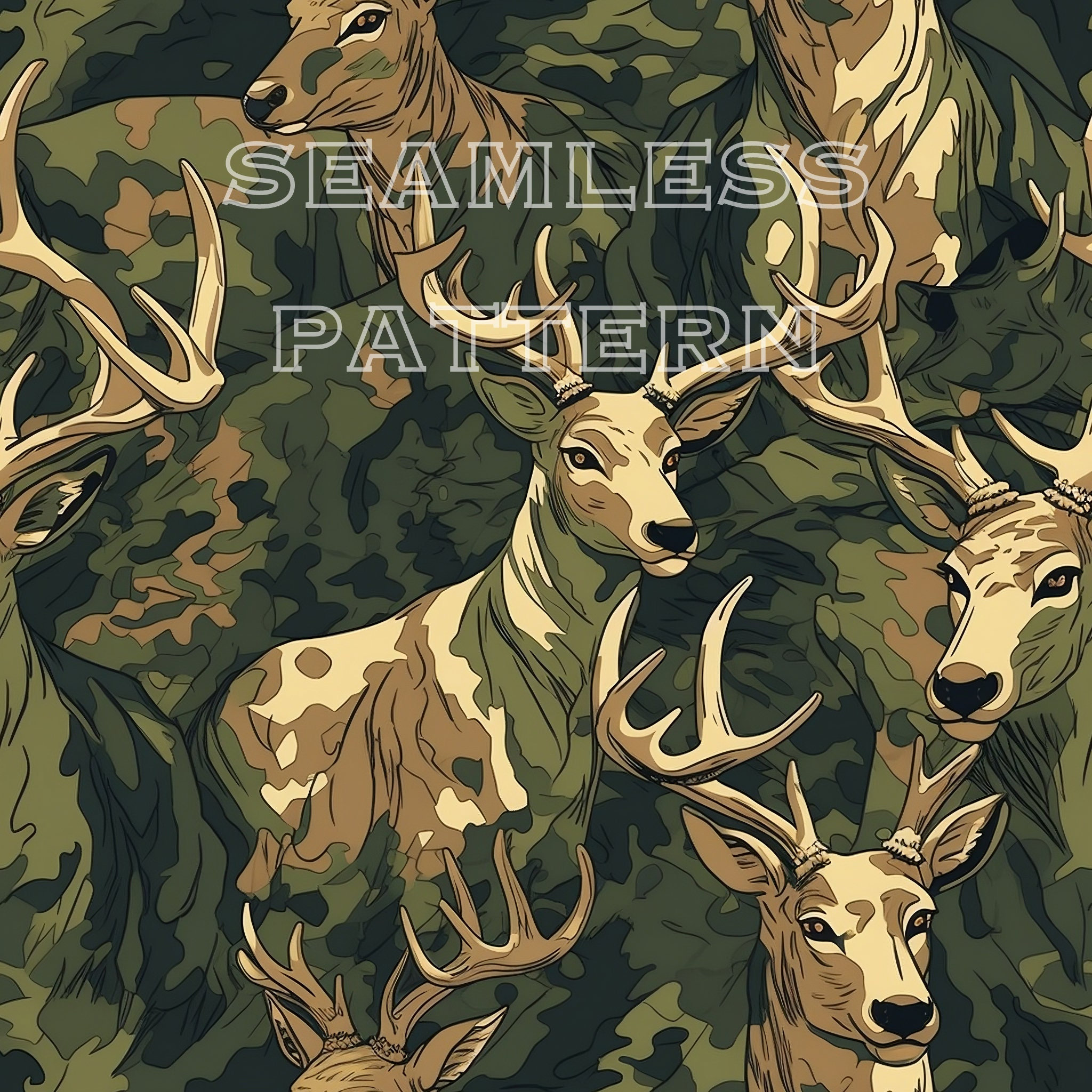 Camo Deer Seamless Pattern - Digital Download - Rustic Hunting Design ...