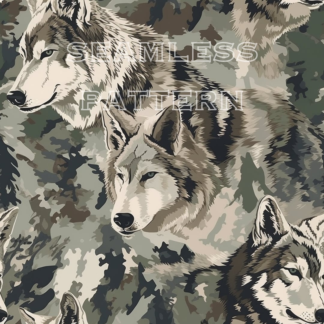 Camo Wolf Seamless Pattern - Digital Download - Rustic Hunting Design ...